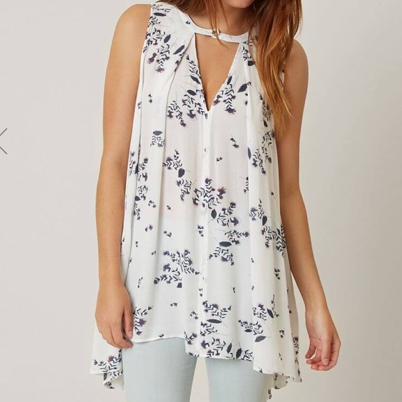 Free People | Tops | Free People Tree Swing Tank Top Boho White Blue ...